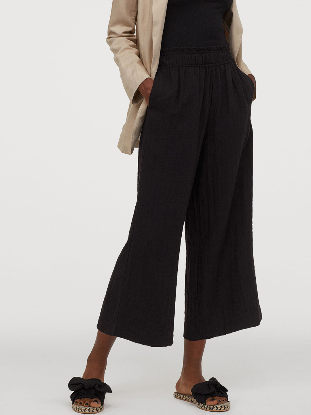 Buy H&M Women Black Solid Wide Trousers - Trousers for Women 11841386 ...