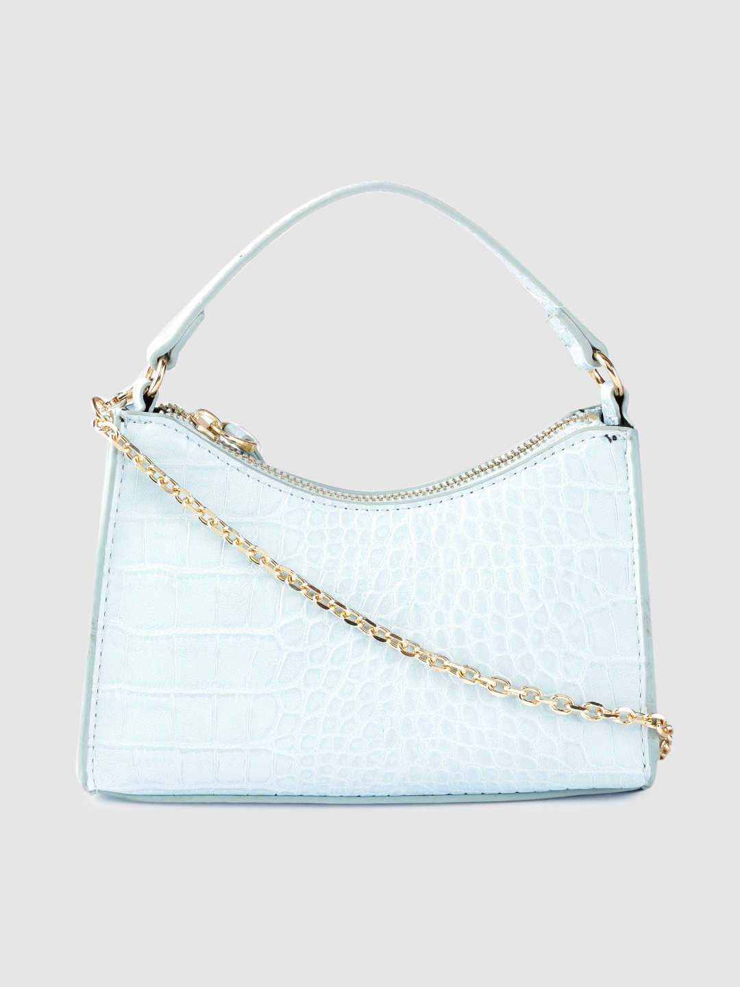 Buy MANGO Blue Croc Textured Handheld Bag With Detachable Sling Strap ...