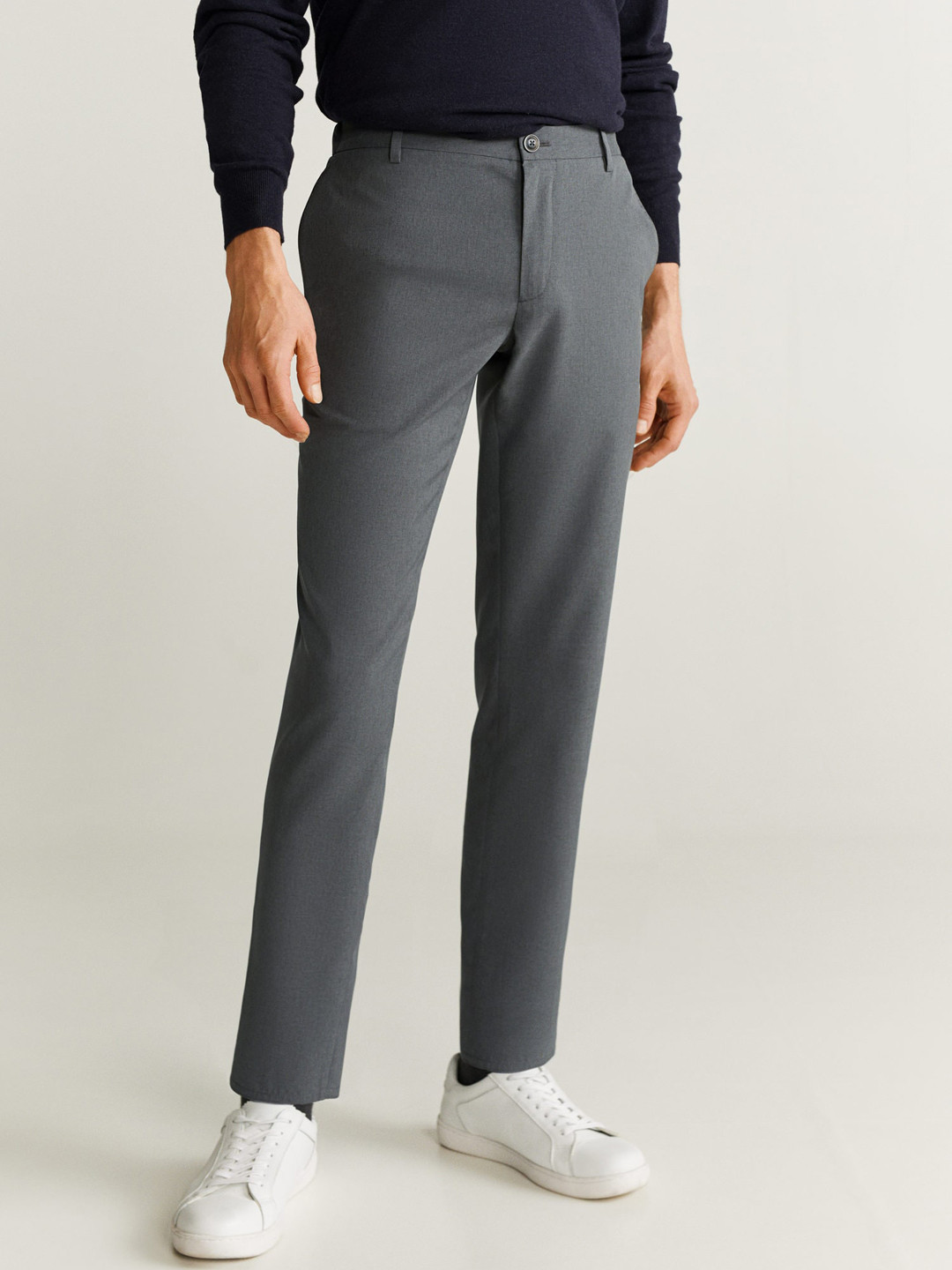 Buy MANGO MAN Men Grey Slim Fit Solid Regular Trousers - Trousers for ...