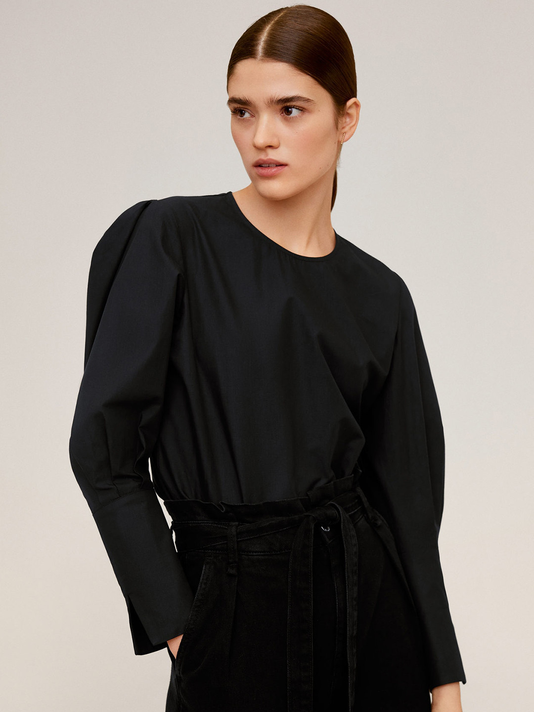 Buy MANGO Women Black Solid Pure Cotton Top - Tops for Women 11843884 ...