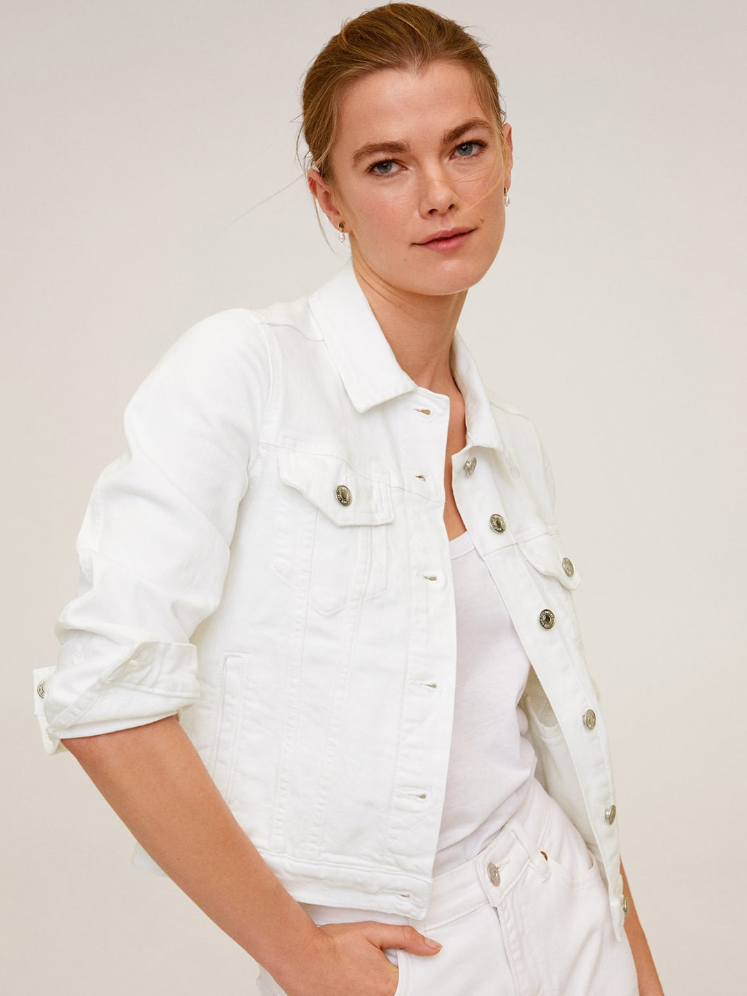 Buy MANGO Women White Solid Denim Sustainable Jacket - Jackets for ...