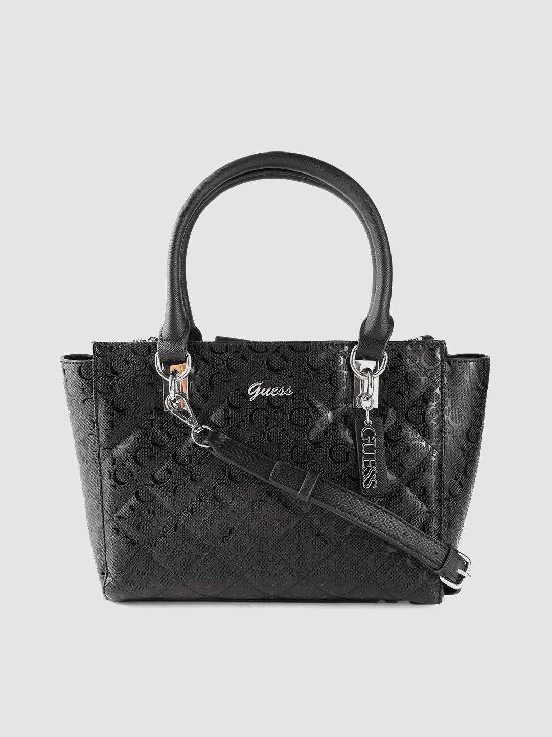 Buy GUESS Black Textured Quilted Handheld Bag - Handbags for Women ...