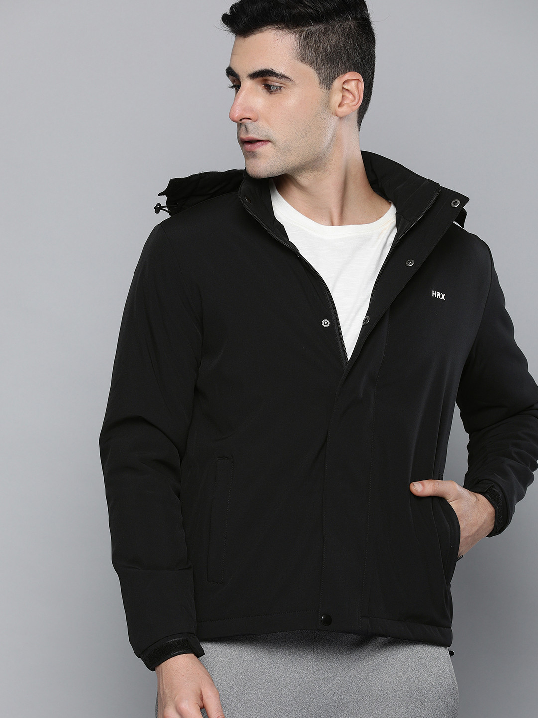 Buy HRX By Hrithik Roshan Men Black Active Solid Detachable Hooded ...