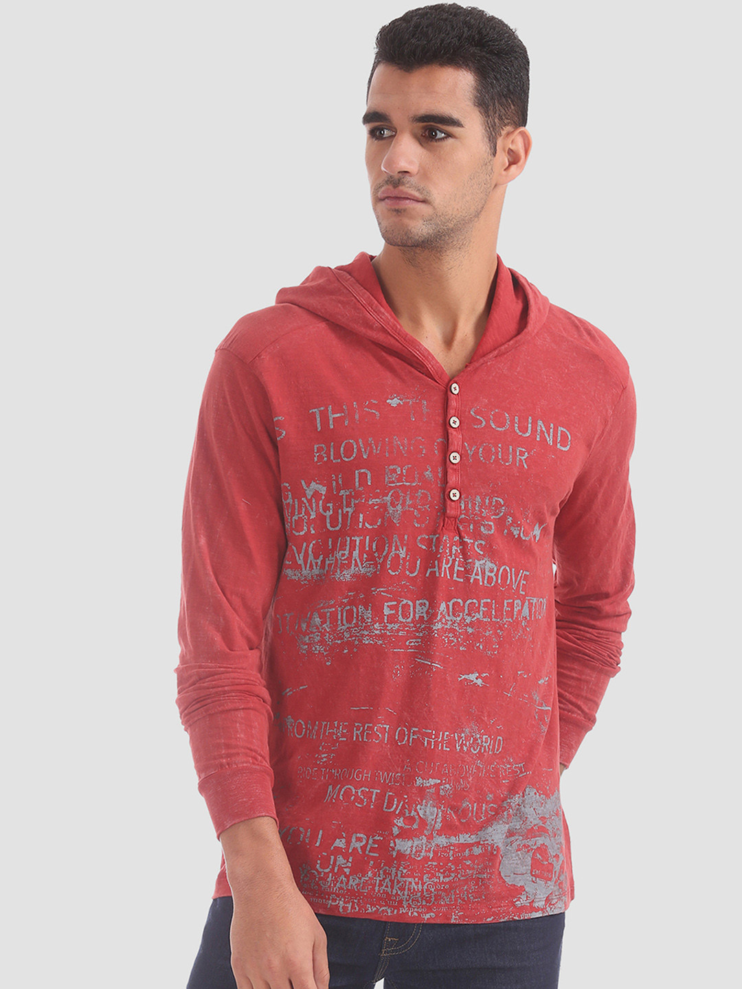 Buy Cherokee Men Red Printed Hooded Sweatshirt - Sweatshirts for Men ...