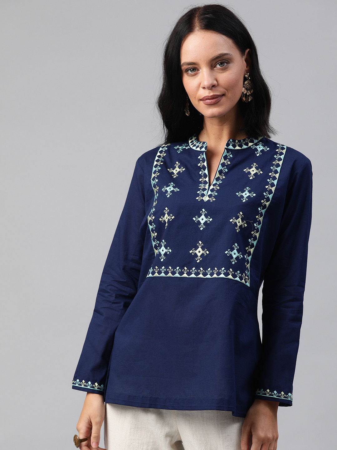Buy Soch Navy Blue Pure Cotton Embroidered Tunic - Tunics for Women ...