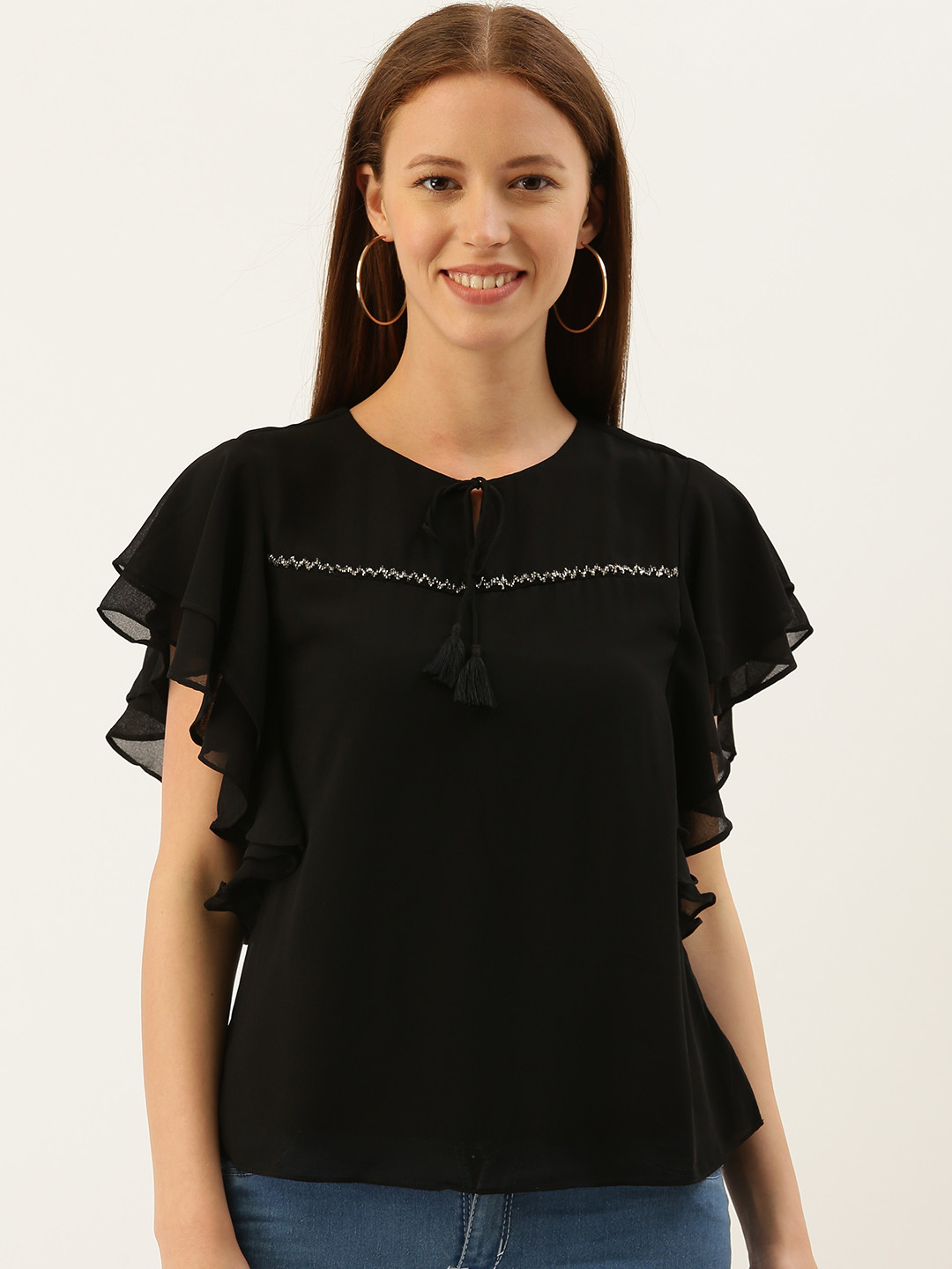 Buy AND Women Black Solid Top - Tops for Women 11871120 | Myntra