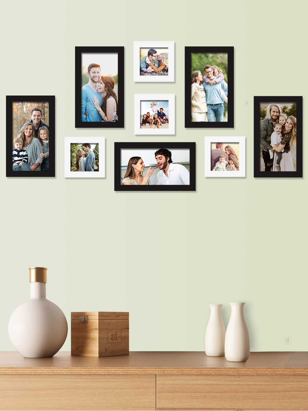 Buy Art Street Set Of 9 Black & White Solid Individual Photo Frames ...