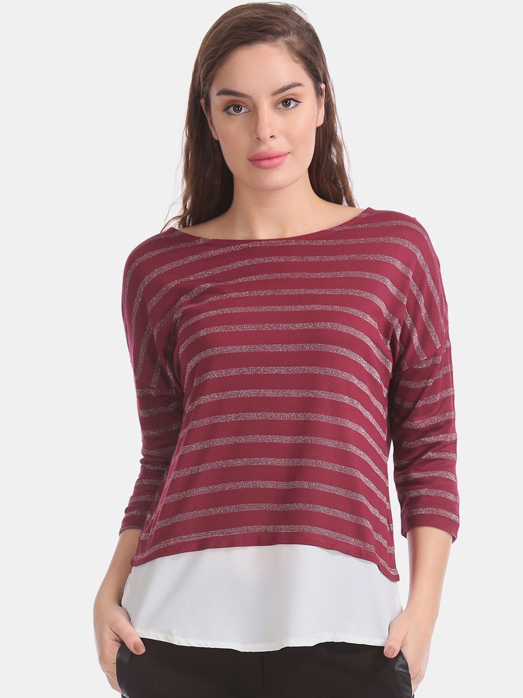 Buy ELLE Women Red & Grey Striped Top - Tops for Women 11874508 | Myntra