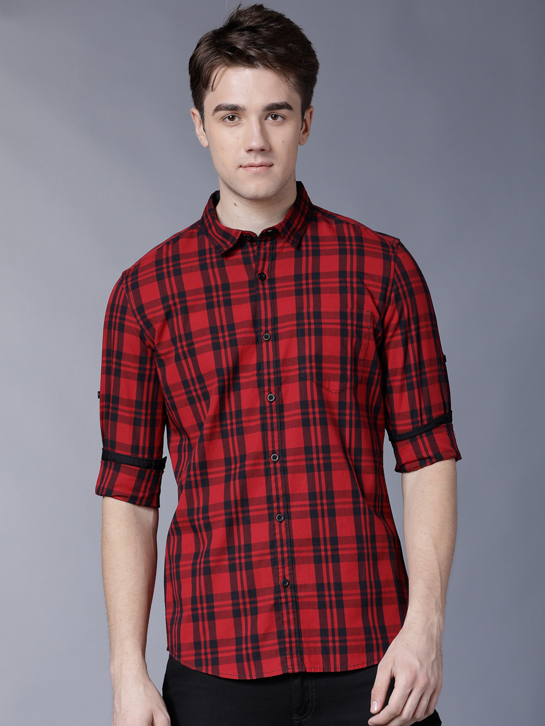 Buy HIGHLANDER Men Red & Black Slim Fit Yarn Dyed Checked Casual Shirt ...