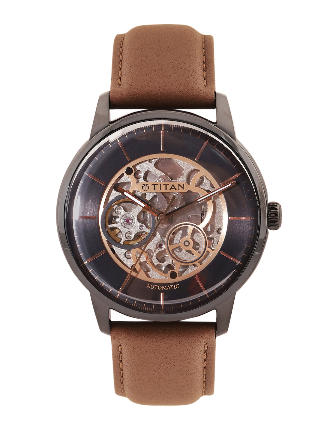 Buy Titan Men Skeleton Leather Analogue Automatic Watch 90110NL01 Black ...