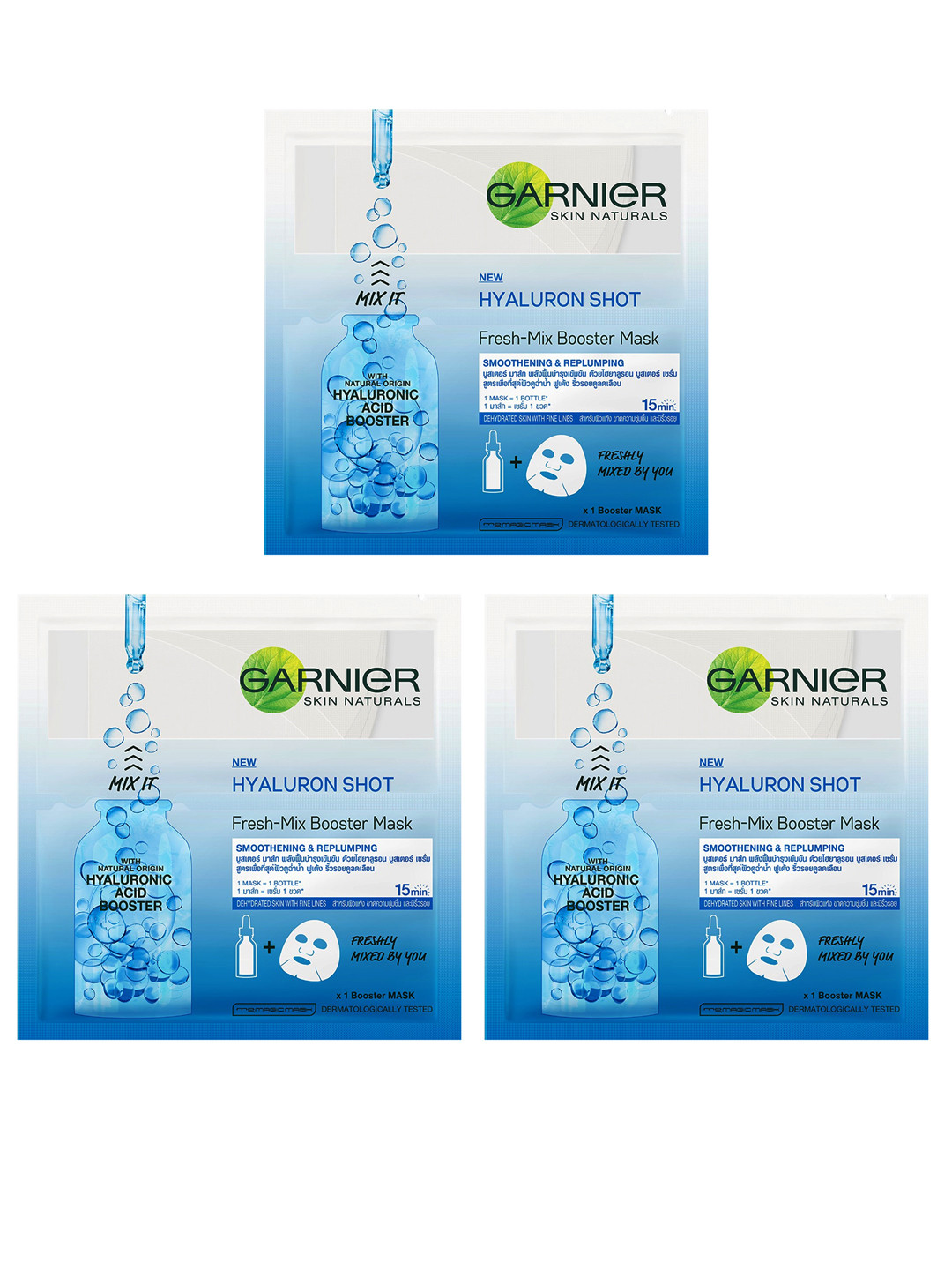 Buy Garnier Pack Of 3 Hyaluron Shot Fresh Mix Booster Masks - Mask And ...