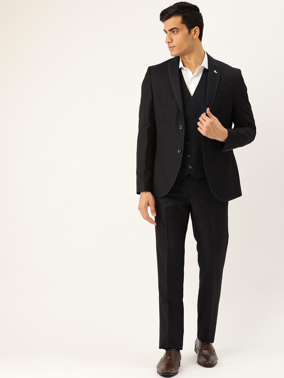 Buy Blackberrys Men Navy Blue & Black Self Design Slim Fit Single ...