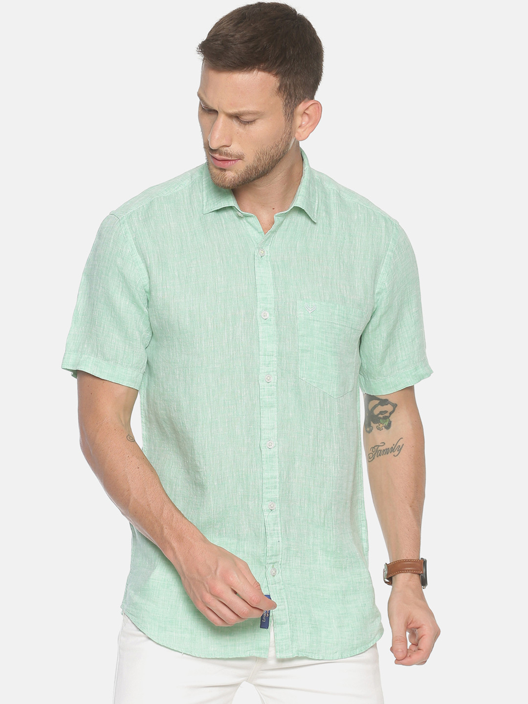 Buy Linen Club Men Green Regular Fit Solid Linen Casual Shirt - Shirts ...