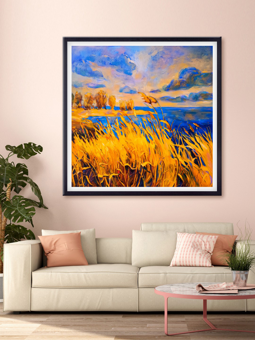 Buy 999Store Yellow & Blue Nature Scenery Printed Canvas Wall Art ...