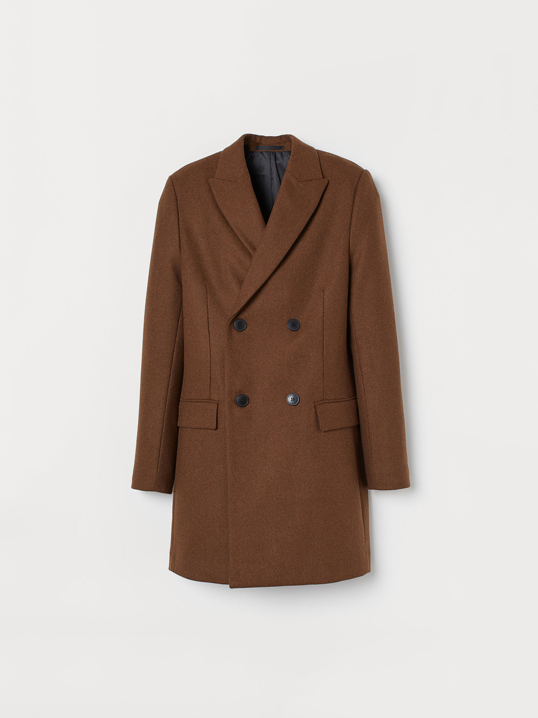 Buy H&M Men Brown Solid Double Breasted Wool Mix Coat - Coats for Men ...