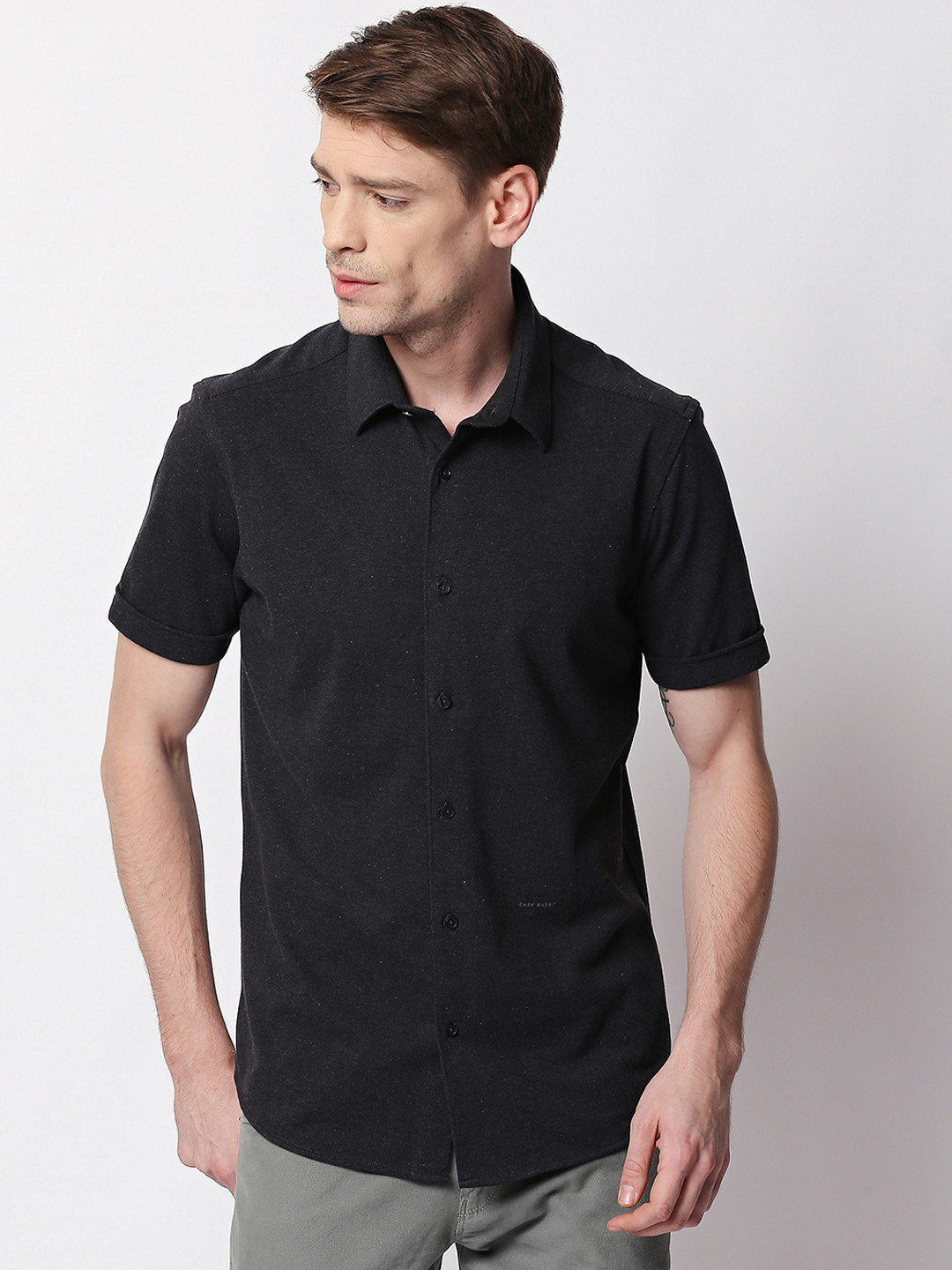 Buy RARE RABBIT Men Black Tailored Fit Solid Casual Shirt - Shirts for ...