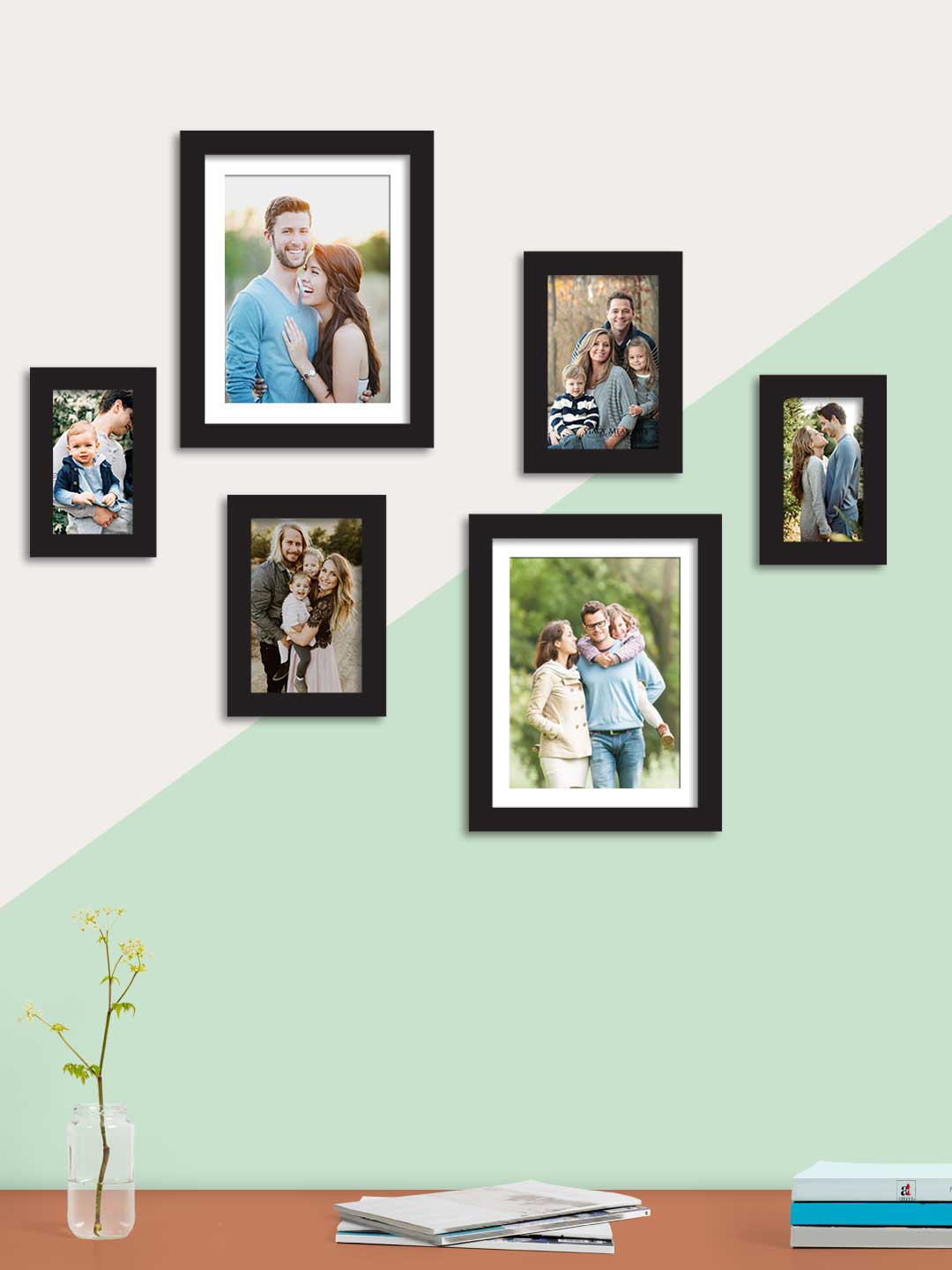 Buy Art Street Set Of 6 Black Solid Individual Wall Photo Frames ...