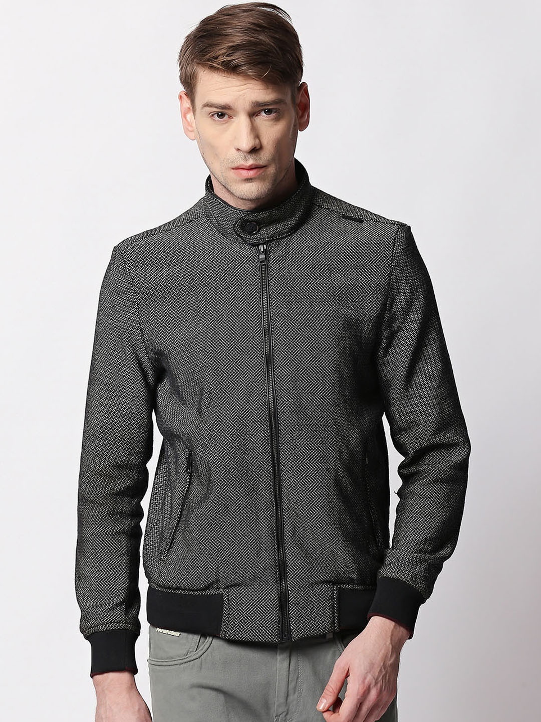 Buy RARE RABBIT Men Black & White Printed Insulator Bomber Jacket ...