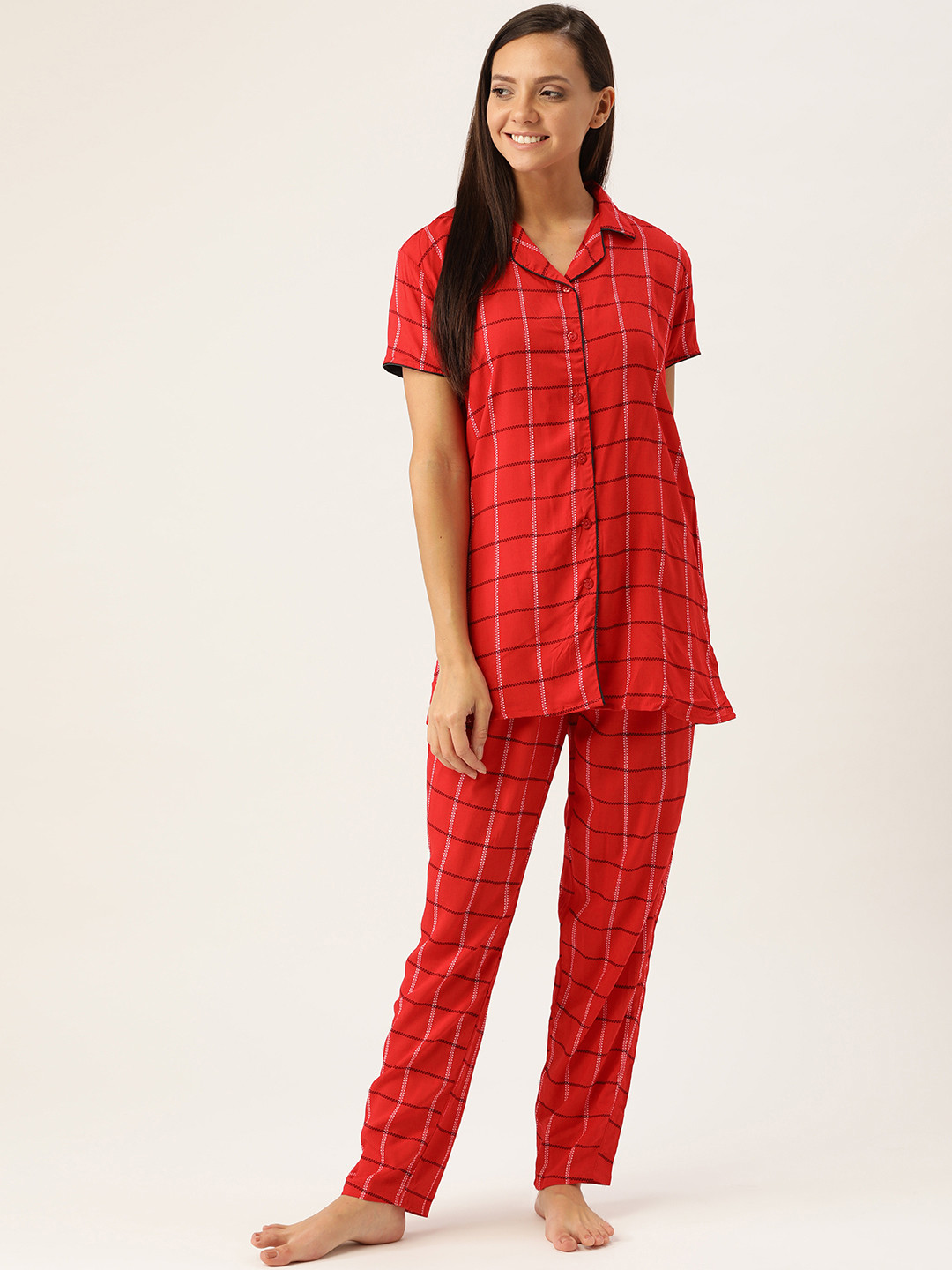 Buy Sweet Dreams Women Red & Black Checked Night Suit - Night Suits for ...