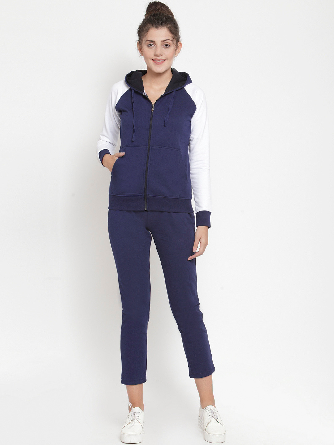 Buy WILD WEST Women Blue & White Solid Hooded Tracksuit - Tracksuits ...