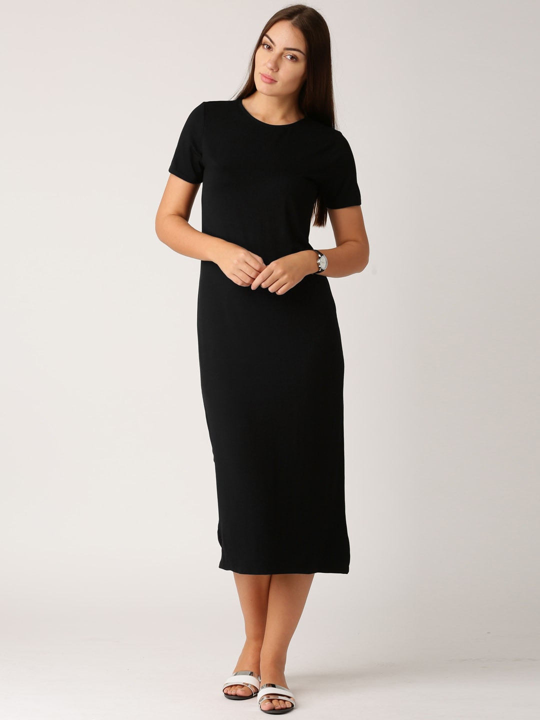 Buy Ether Women Black Solid Tapered Lightweight Jersey Knitted Sheath ...