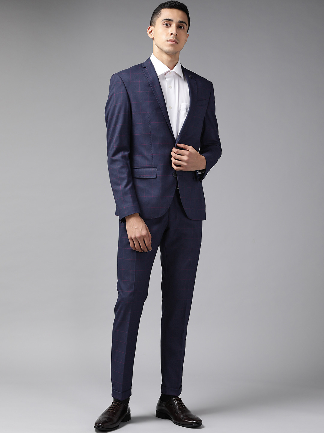 Buy Blackberrys Men Navy Blue & Red Checked Formal Suits - Suits for ...