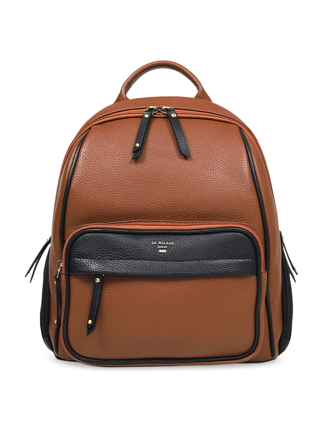 Buy Da Milano Unisex Brown And Black Colourblocked Leather Backpack ...