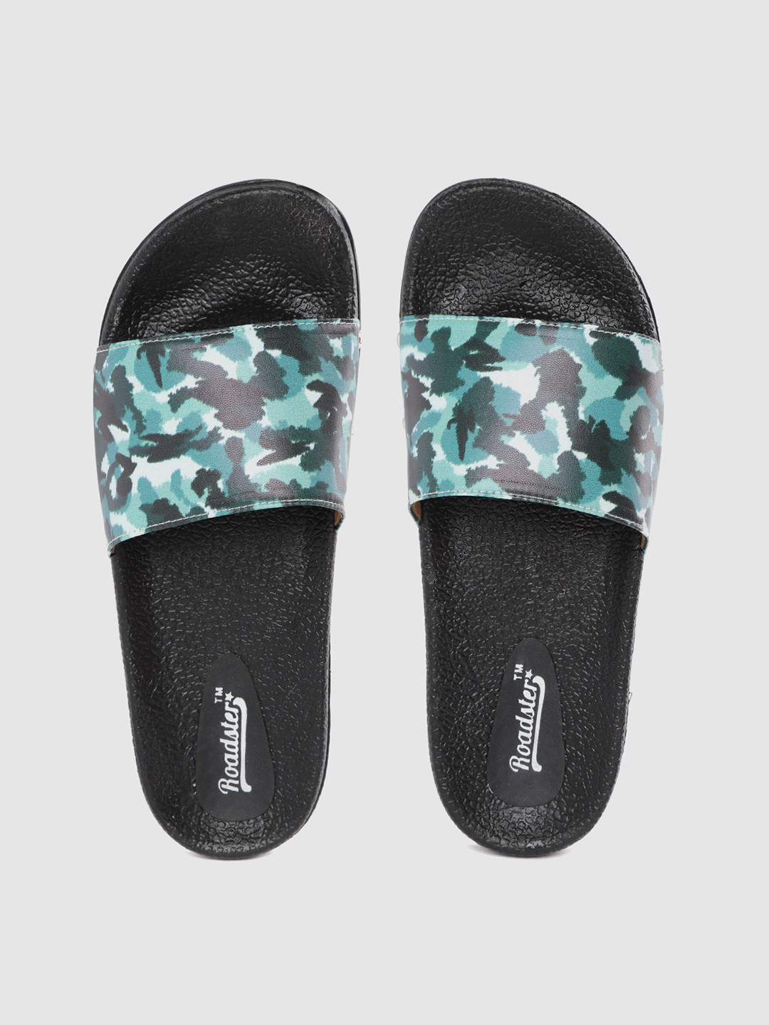 Buy Roadster Women Green & White Camouflage Print Sliders - Flip Flops ...