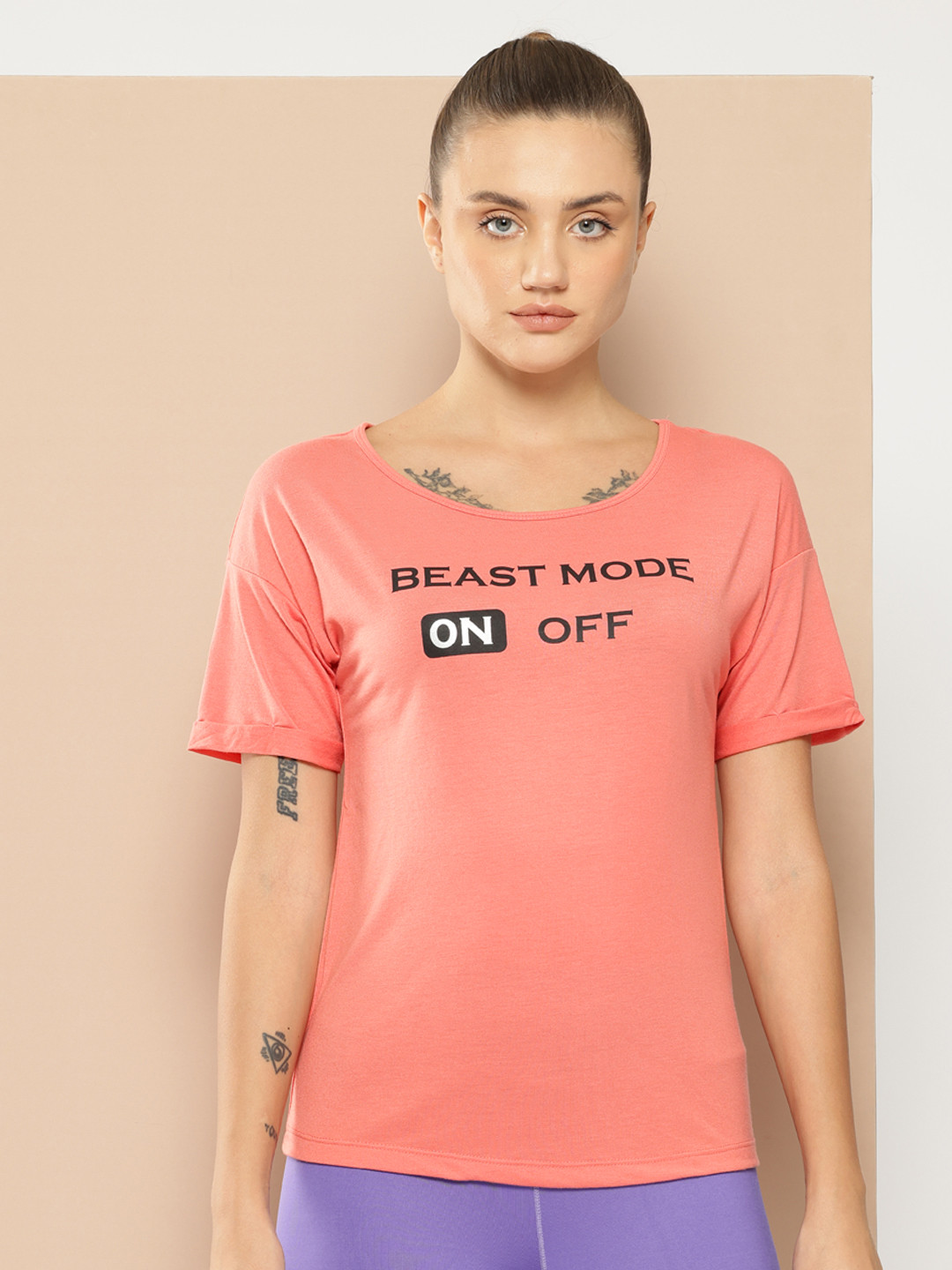 Buy Alcis Women Peach Coloured Printed Round Neck T Shirt - Tshirts for ...