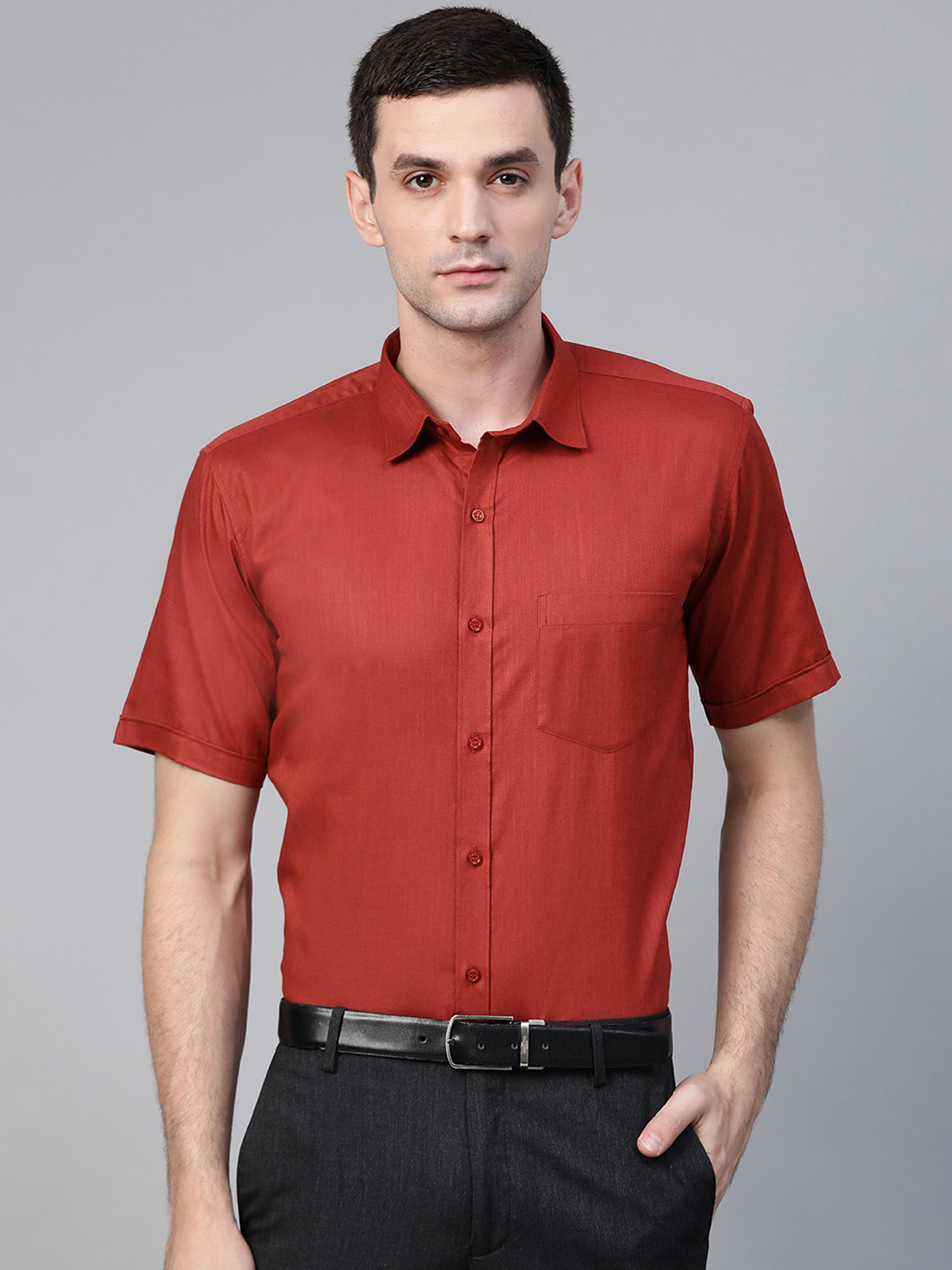 Buy MANQ Men Rust Red Semi Slim Fit Solid Formal Shirt - Shirts for Men ...