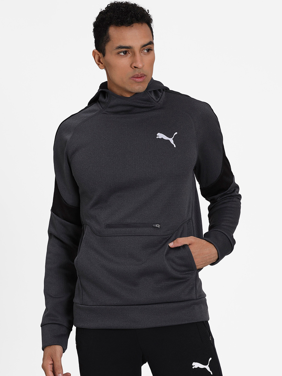 Buy Puma Men Grey & Black Colourblocked Evostripe Warm Hoody Heather ...