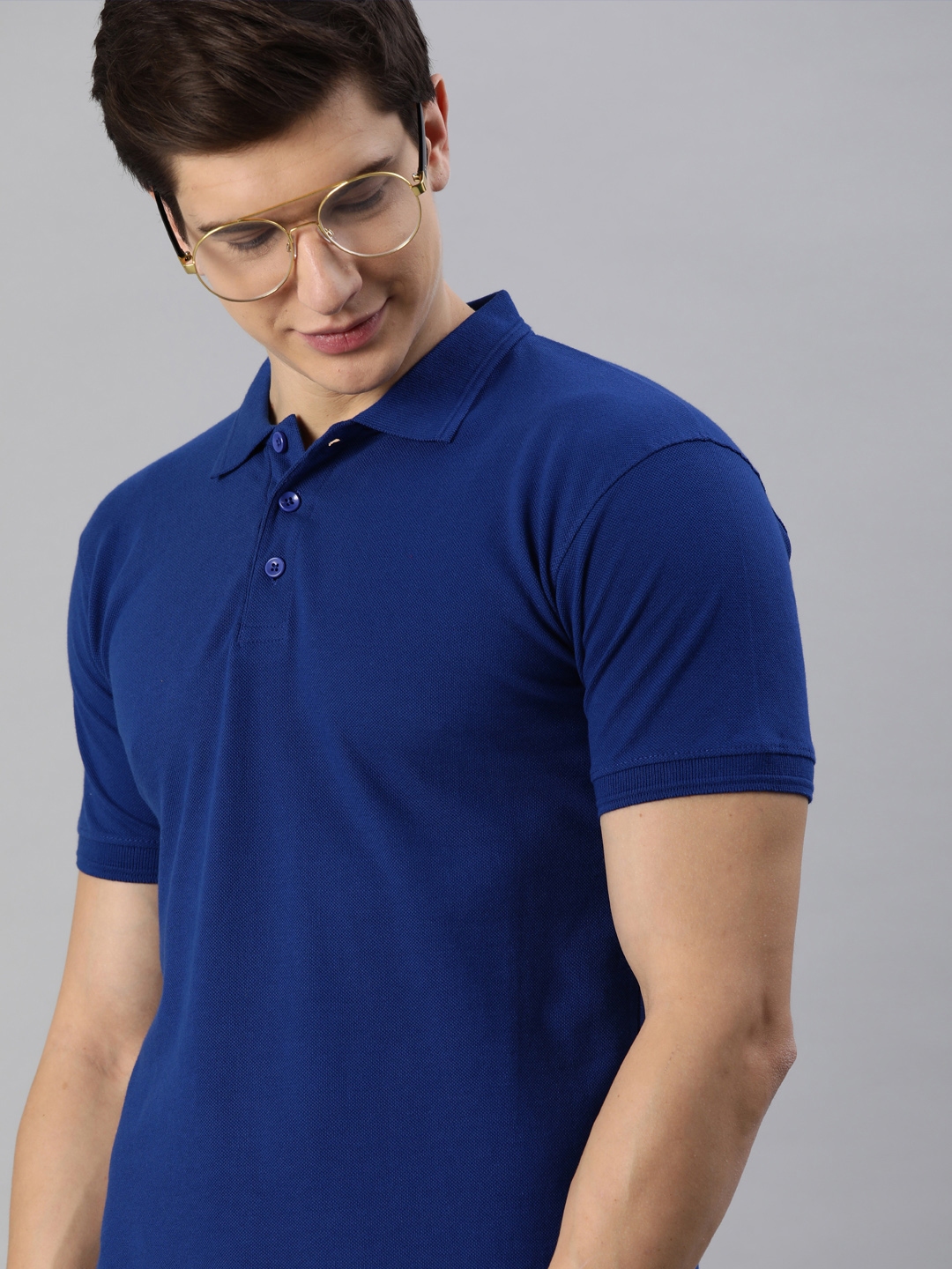 Buy Mast Harbour Men Navy Blue Solid Slim Fit Polo Collar Pure Cotton T