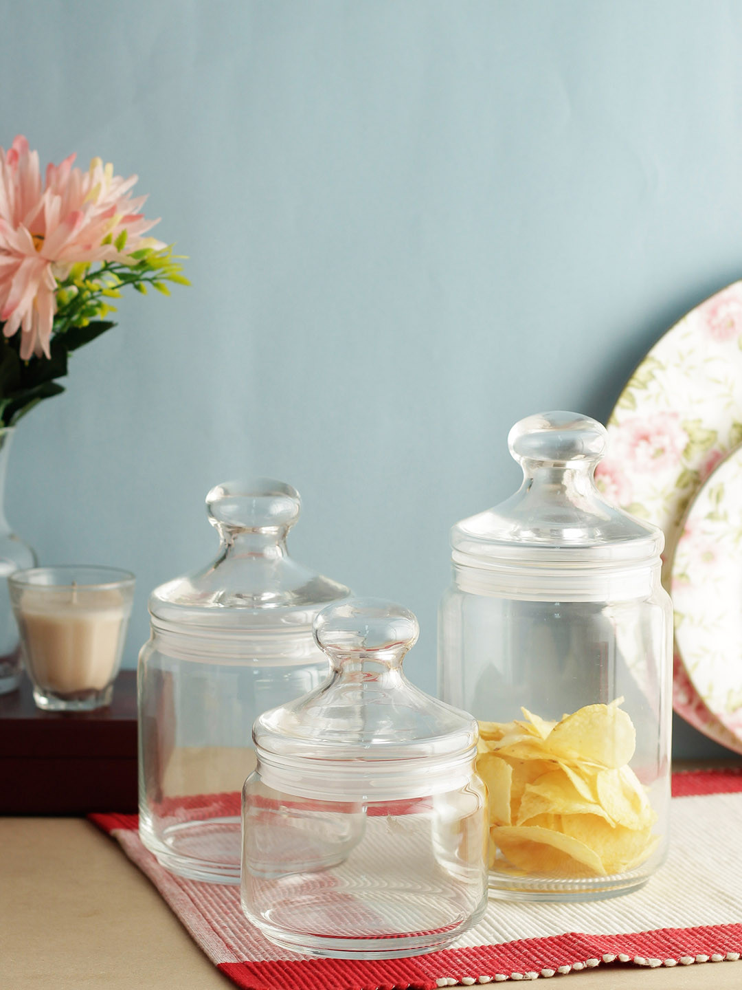 Buy Luminarc Set Of 3 Transparent Pot Club Glass Jar With Lid ...