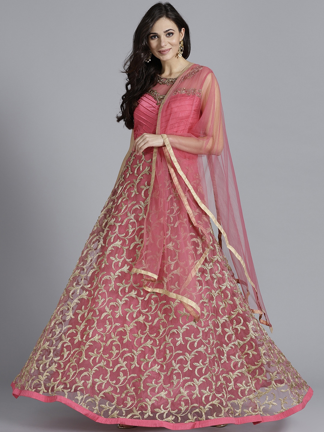 Buy Chhabra 555 Women Pink & Gold Embellished Maxi Dress With Dupatta ... Buy Chhabra 555 Women Pink & Gold Embellished Maxi Dress With Dupatta ...