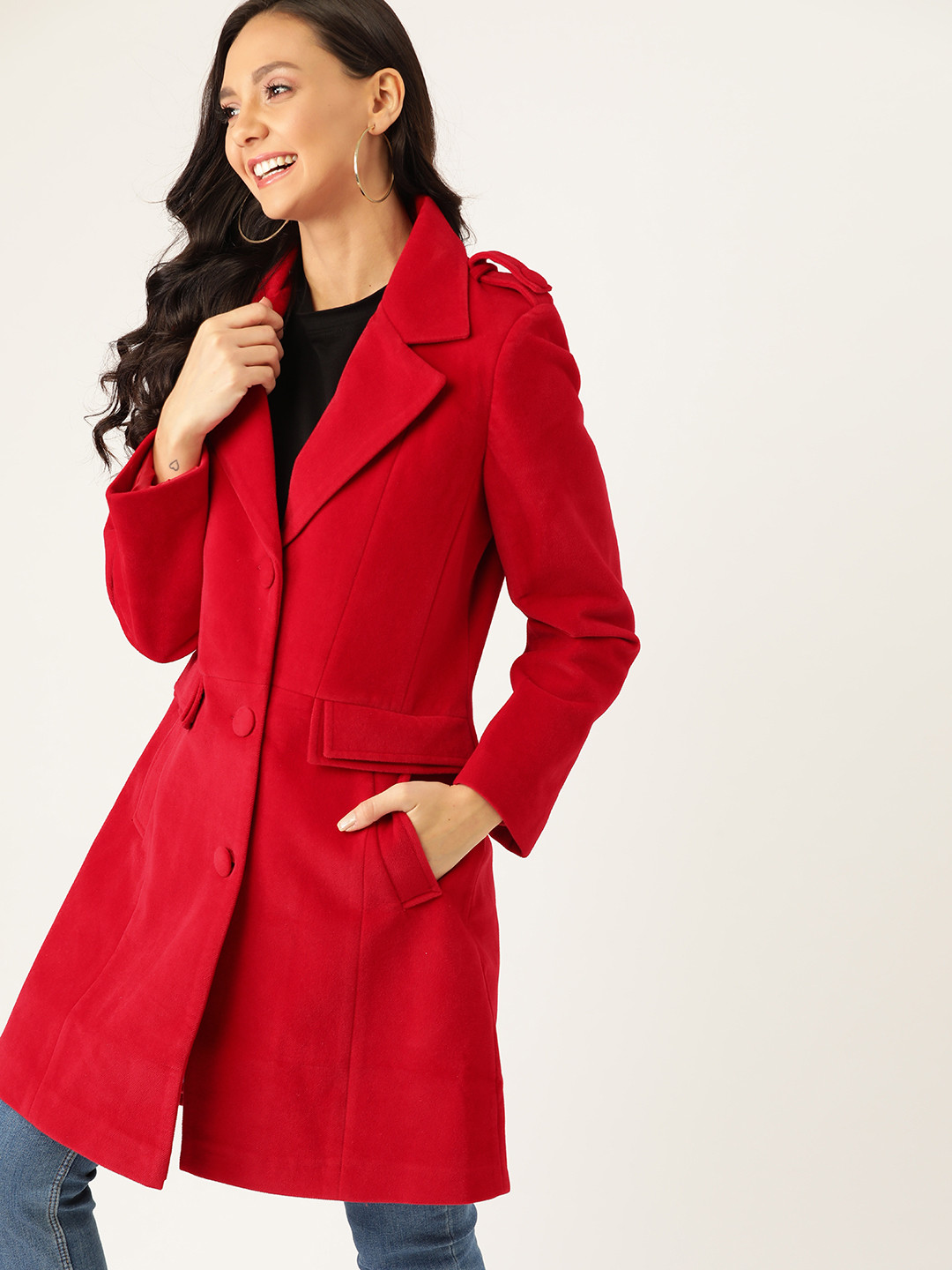 Buy DressBerry Women Red Solid Velvet Finish Overcoat - Coats for Women ...