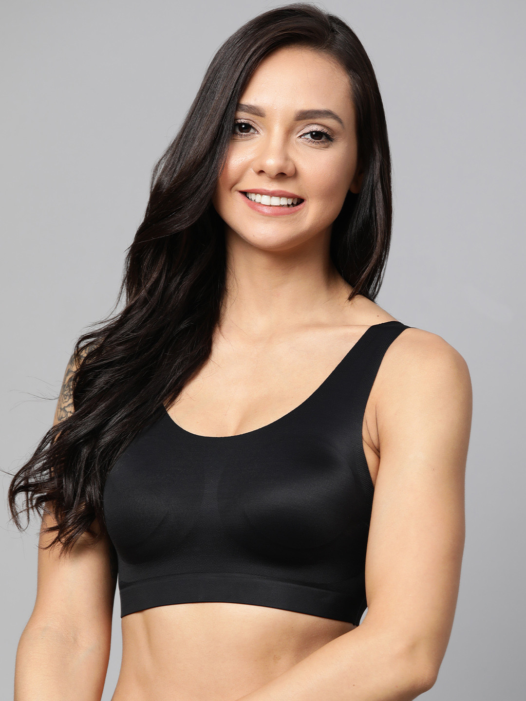 Buy Marks & Spencer Black Solid Non Wired Lightly Padded Bralette Bra ...