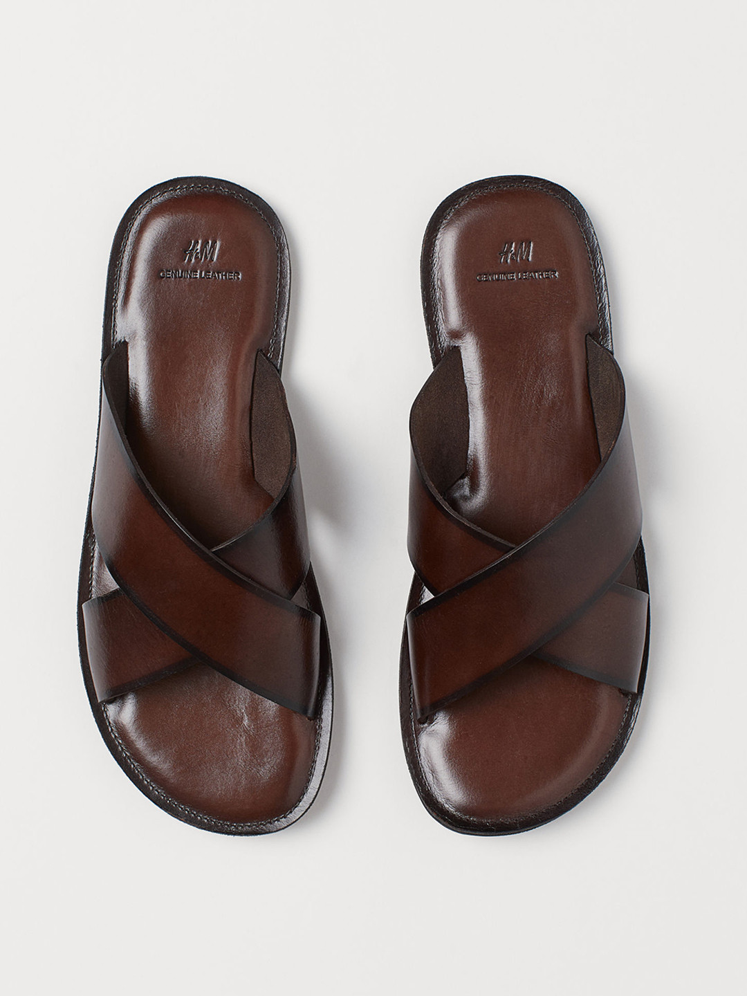 Buy H&M Men Brown Leather Slides - Sandals for Men 11953764 | Myntra