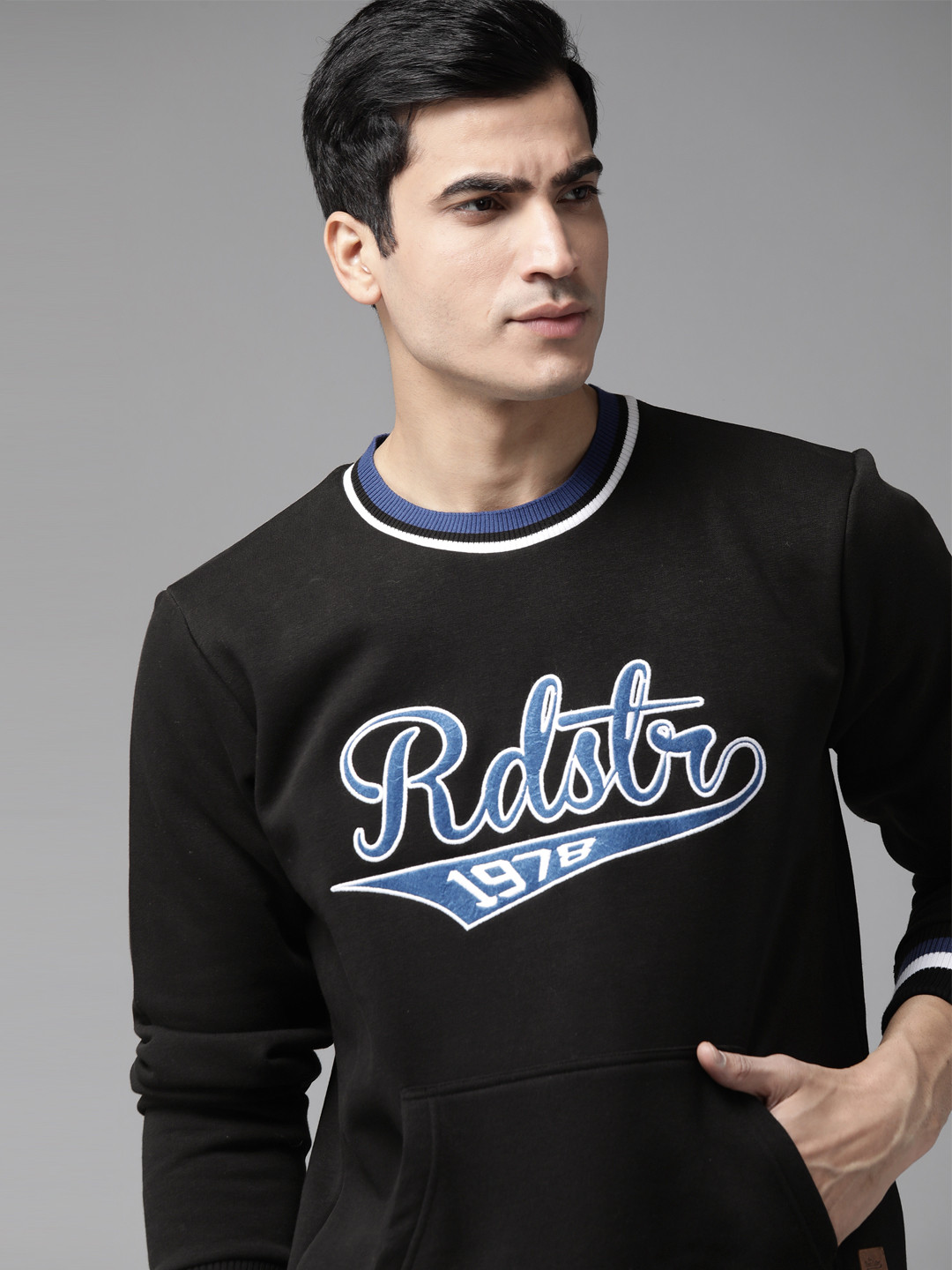 Buy Roadster Men Black & Blue Brand Logo Print Sweatshirt - Sweatshirts ...