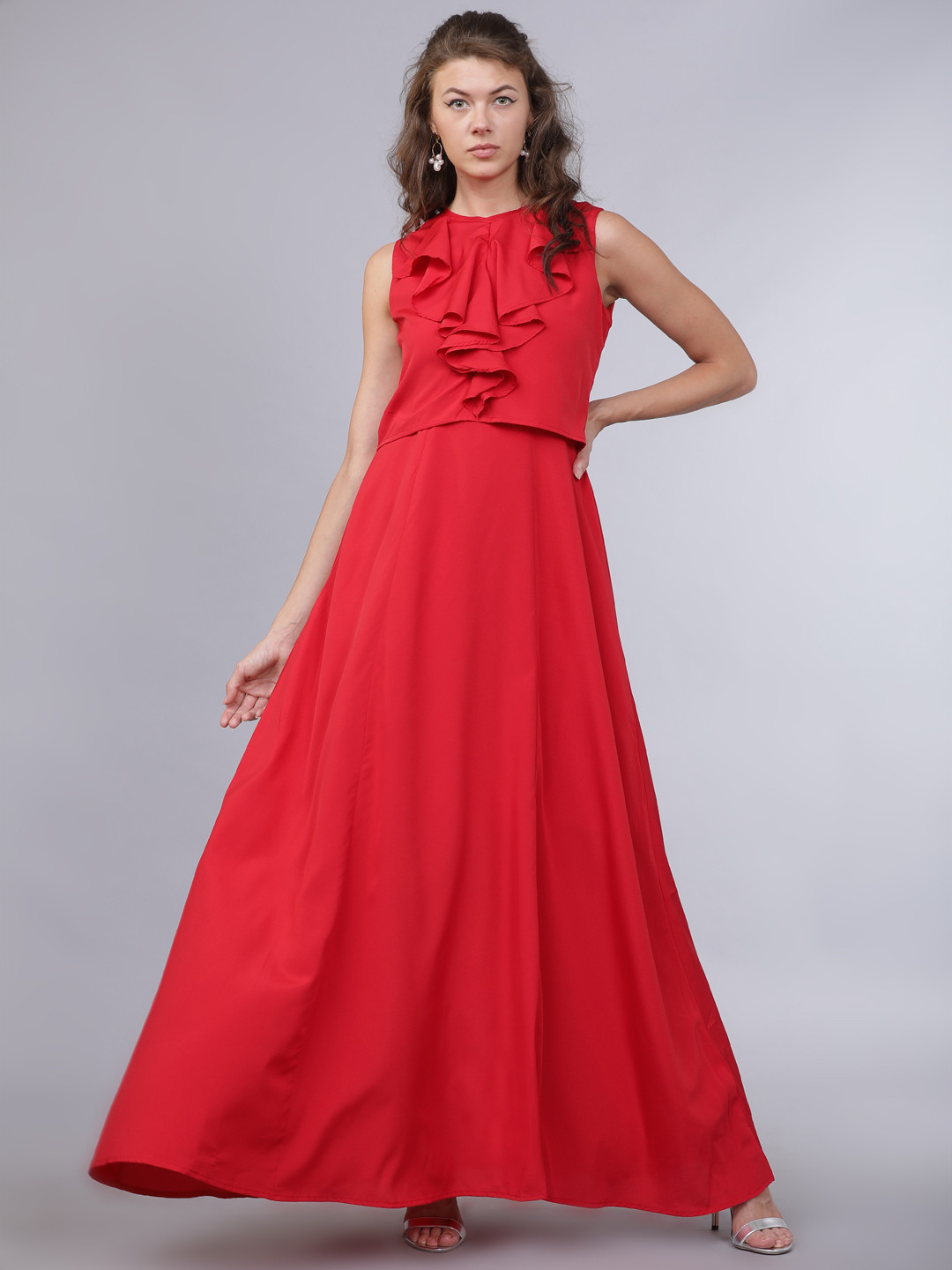 Buy Mumbai Slang Chic Women Red Solid Maxi Dress - Dresses for Women ...