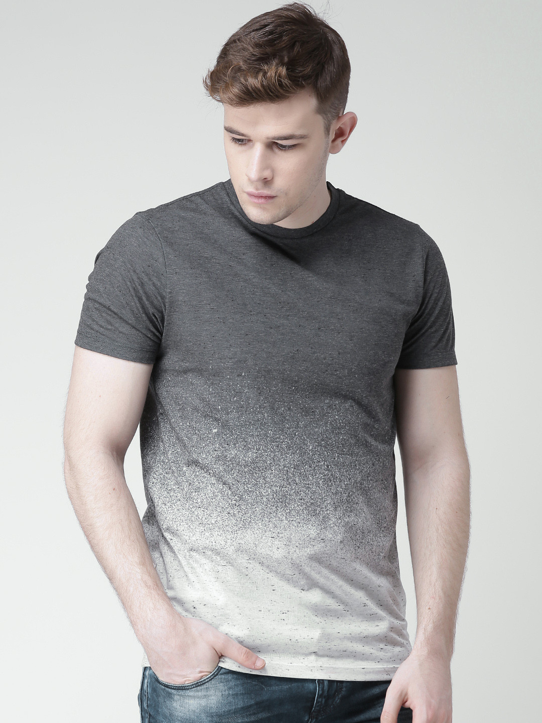 Buy New Look Grey Melange Gradient Effect T Shirt - Tshirts for Men ...