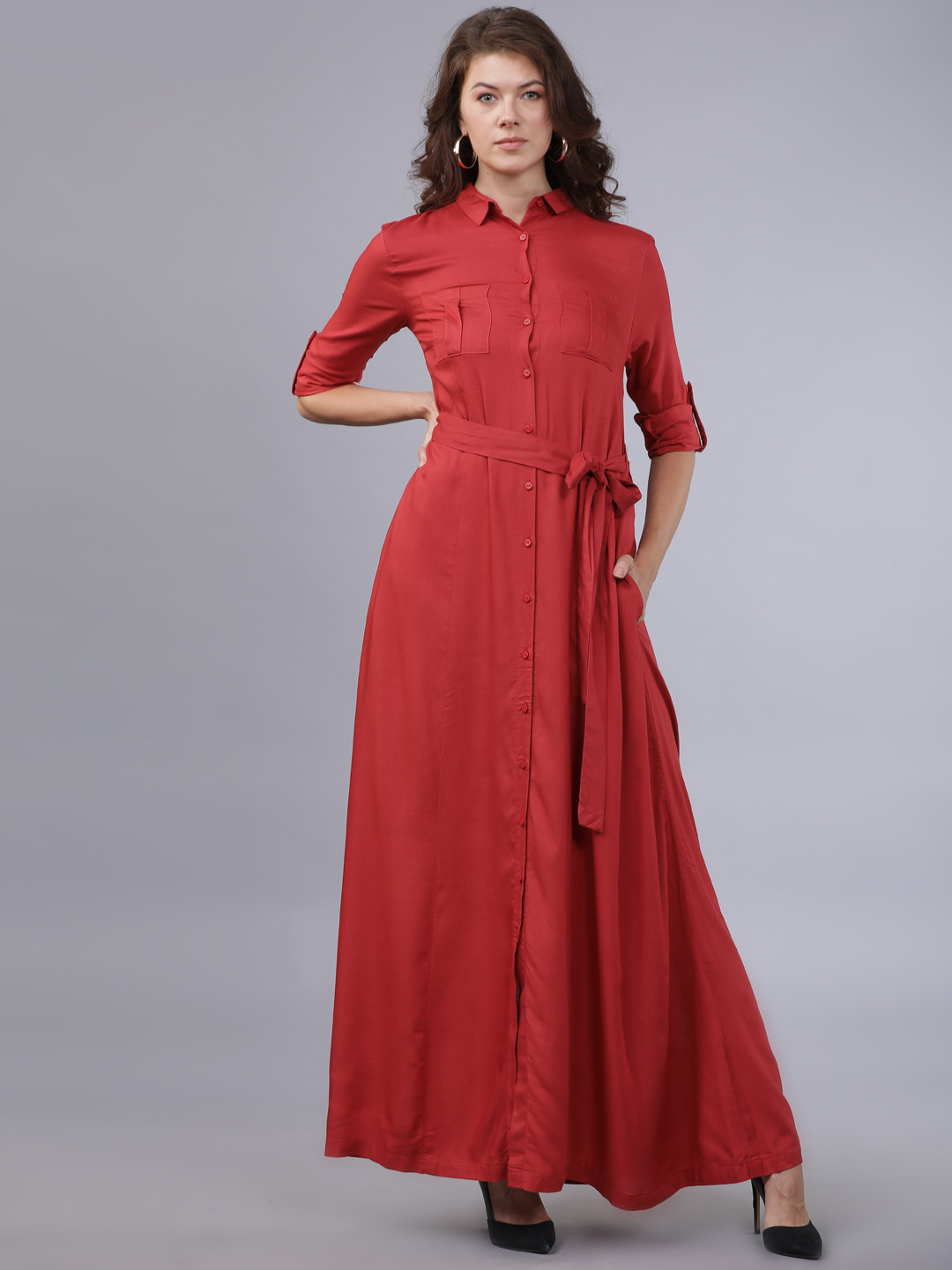 Buy Mumbai Slang Chic Women Red Solid Maxi Dress - Dresses for Women ...