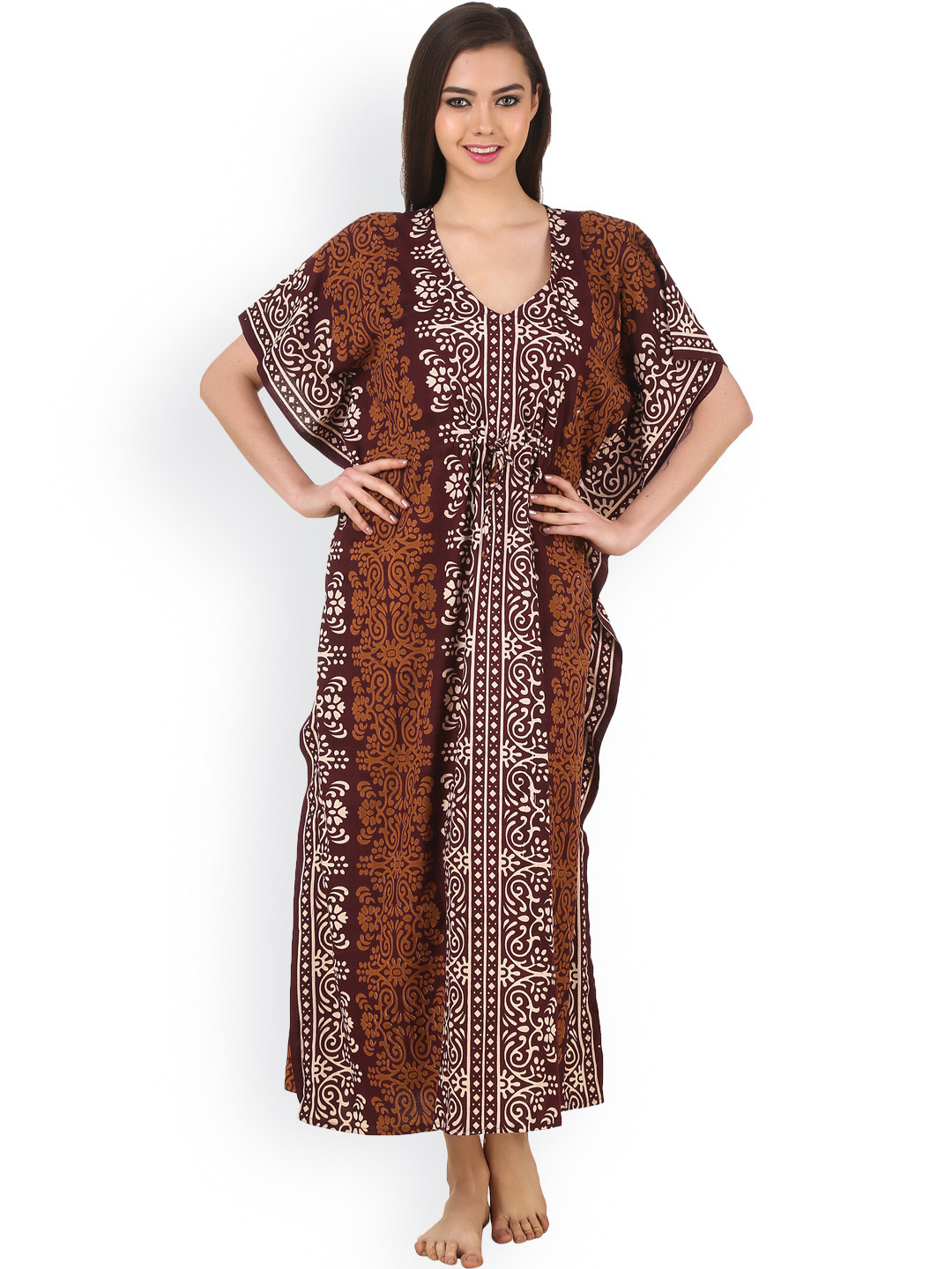 Buy Masha Brown Printed Maxi Nightdress NT A58 589 - Nightdress for Women 1197233 | Myntra