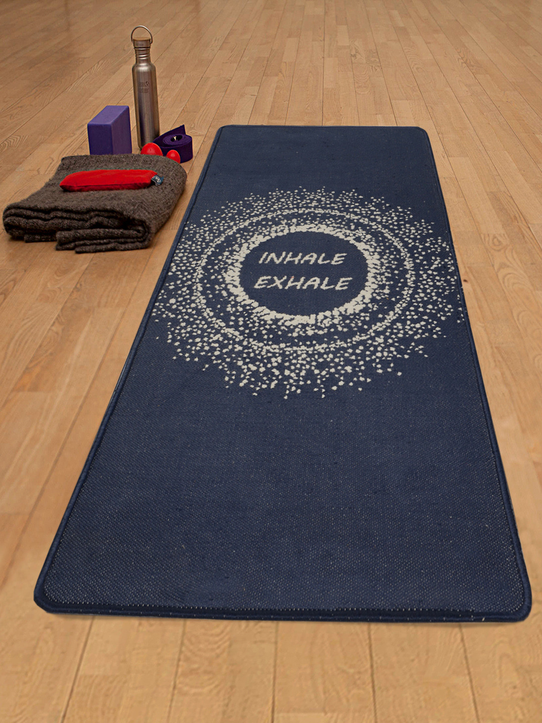Buy Saral Home Navy Blue Hand Woven 8mm Anti Skid Washable Yoga Mat ...