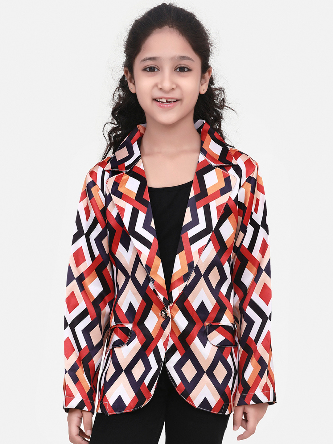 Buy LilPicks Girls Red & Black Printed Single Breasted Blazer - Blazers ...