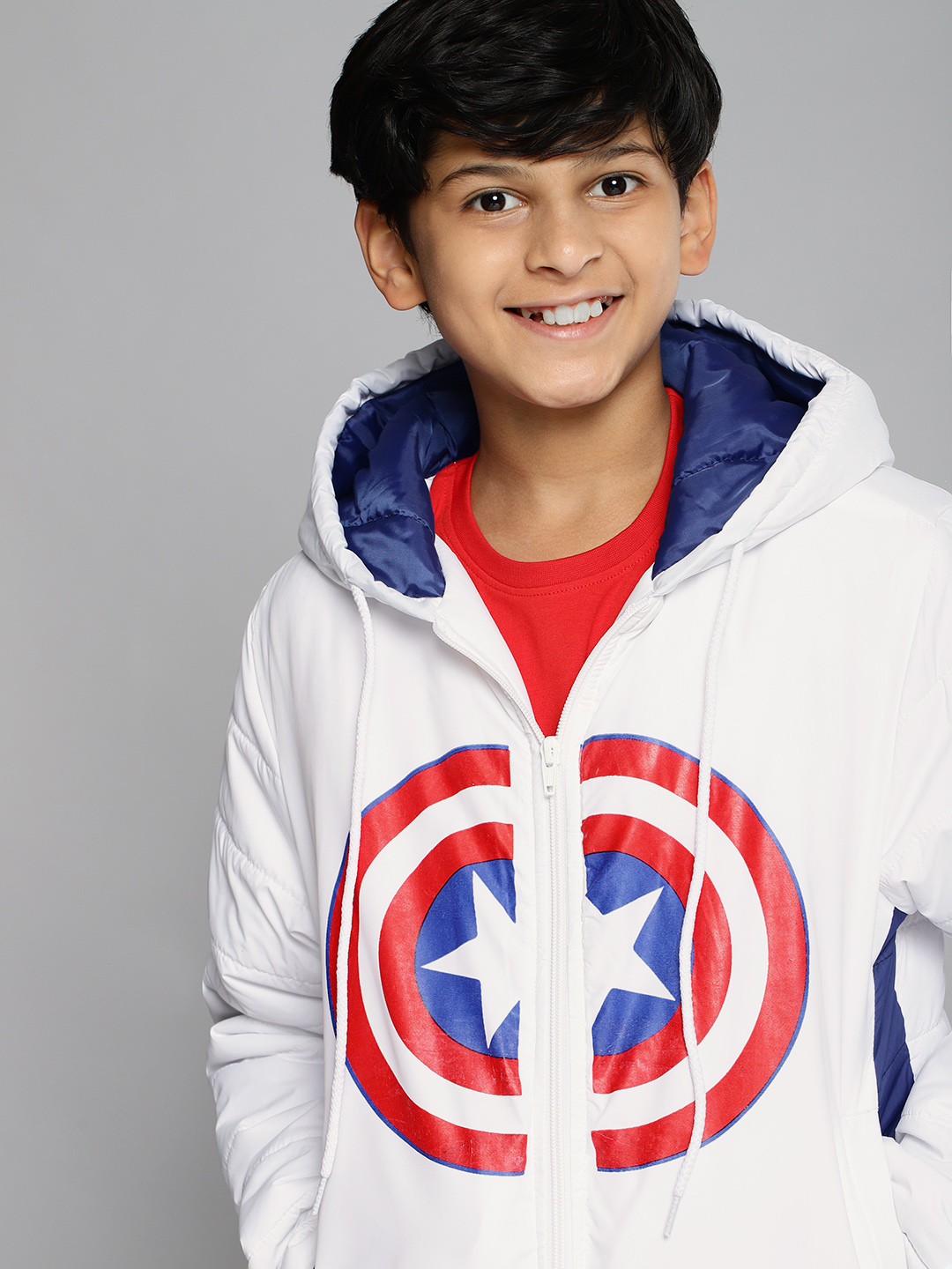 Buy YK Marvel Boys White Avengers Captain America Shield Print Hooded ...