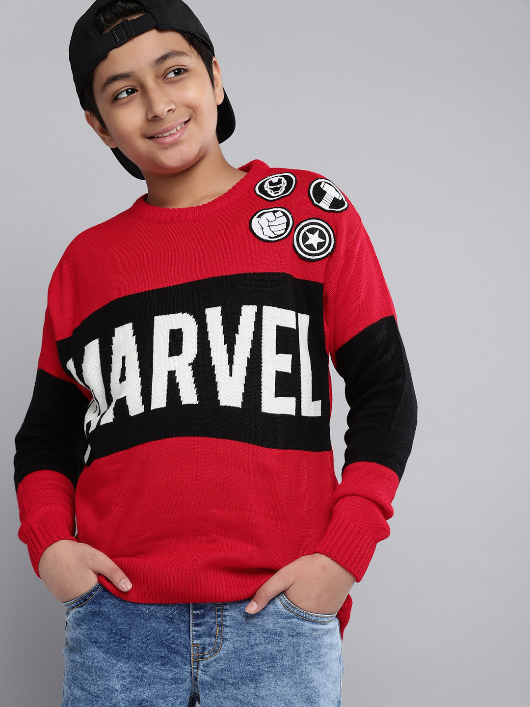 Buy YK Marvel Boys Red Avengers Captain America Self Design Pullover ...