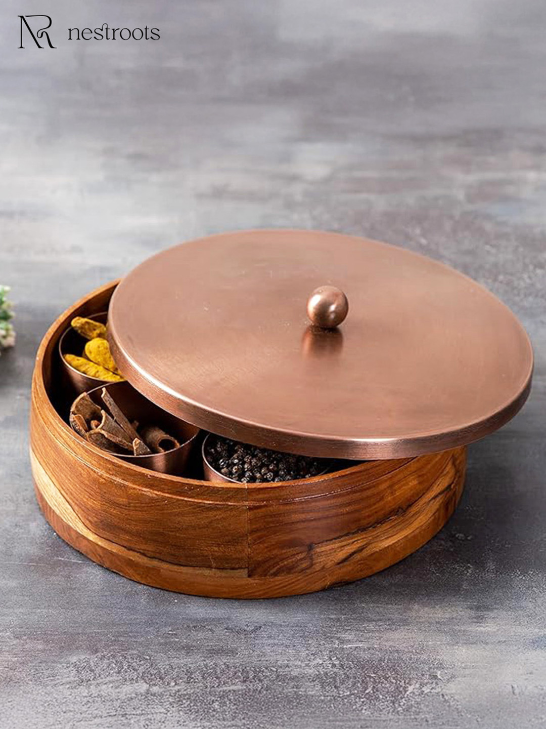 Buy Nestroots Brown Solid Mango Wood Round Chapati Box With Tong - Roti ...