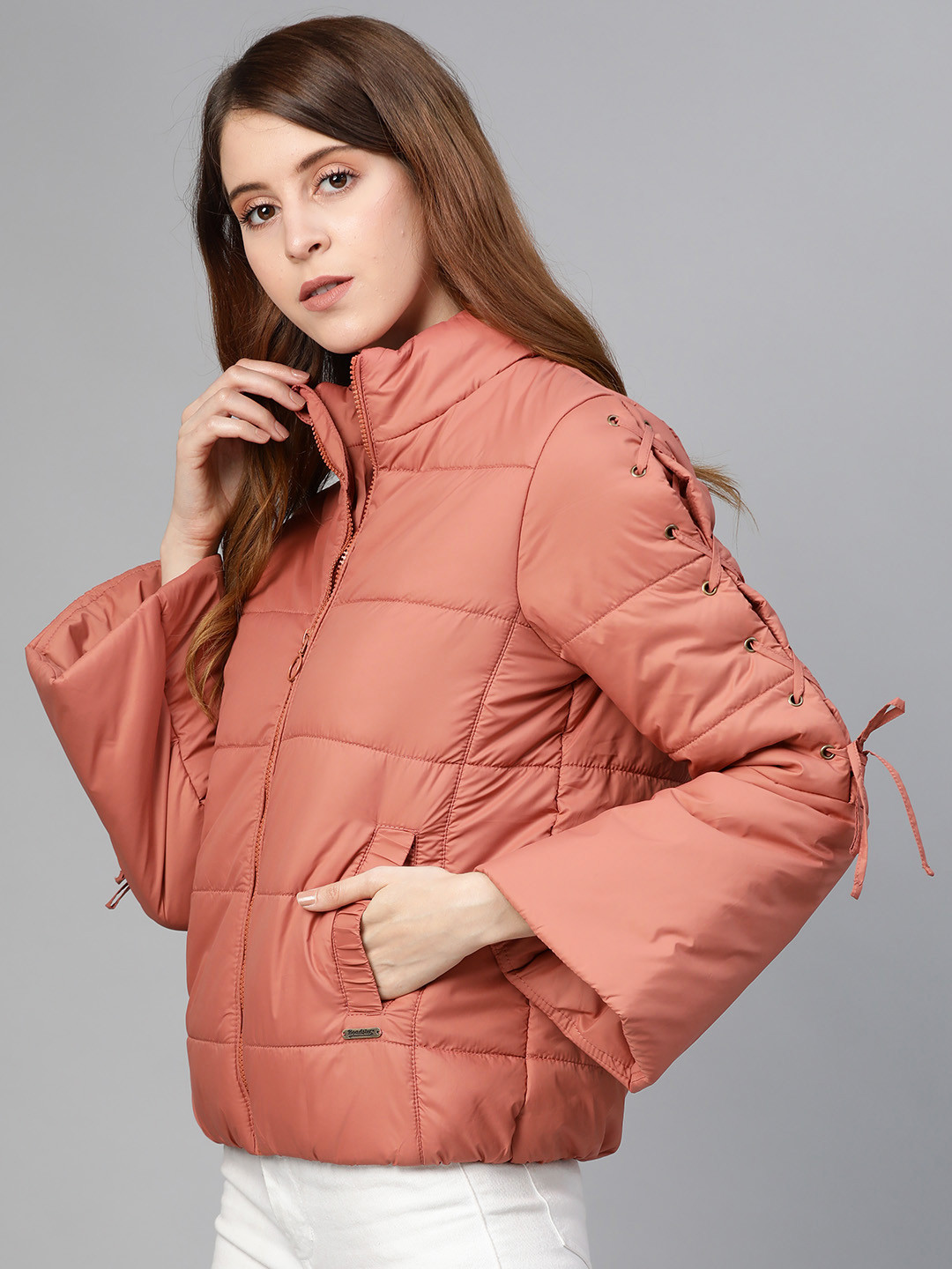 Buy Roadster Women Dusty Pink Solid Padded Jacket - Jackets for Women ...