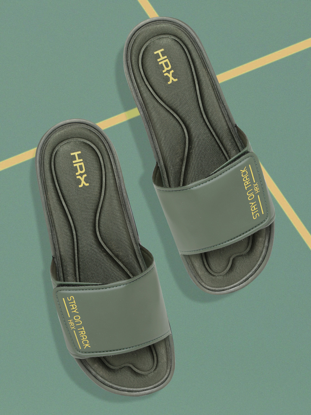 Buy HRX By Hrithik Roshan Men Olive Green Memory Foam Sliders - Flip ...