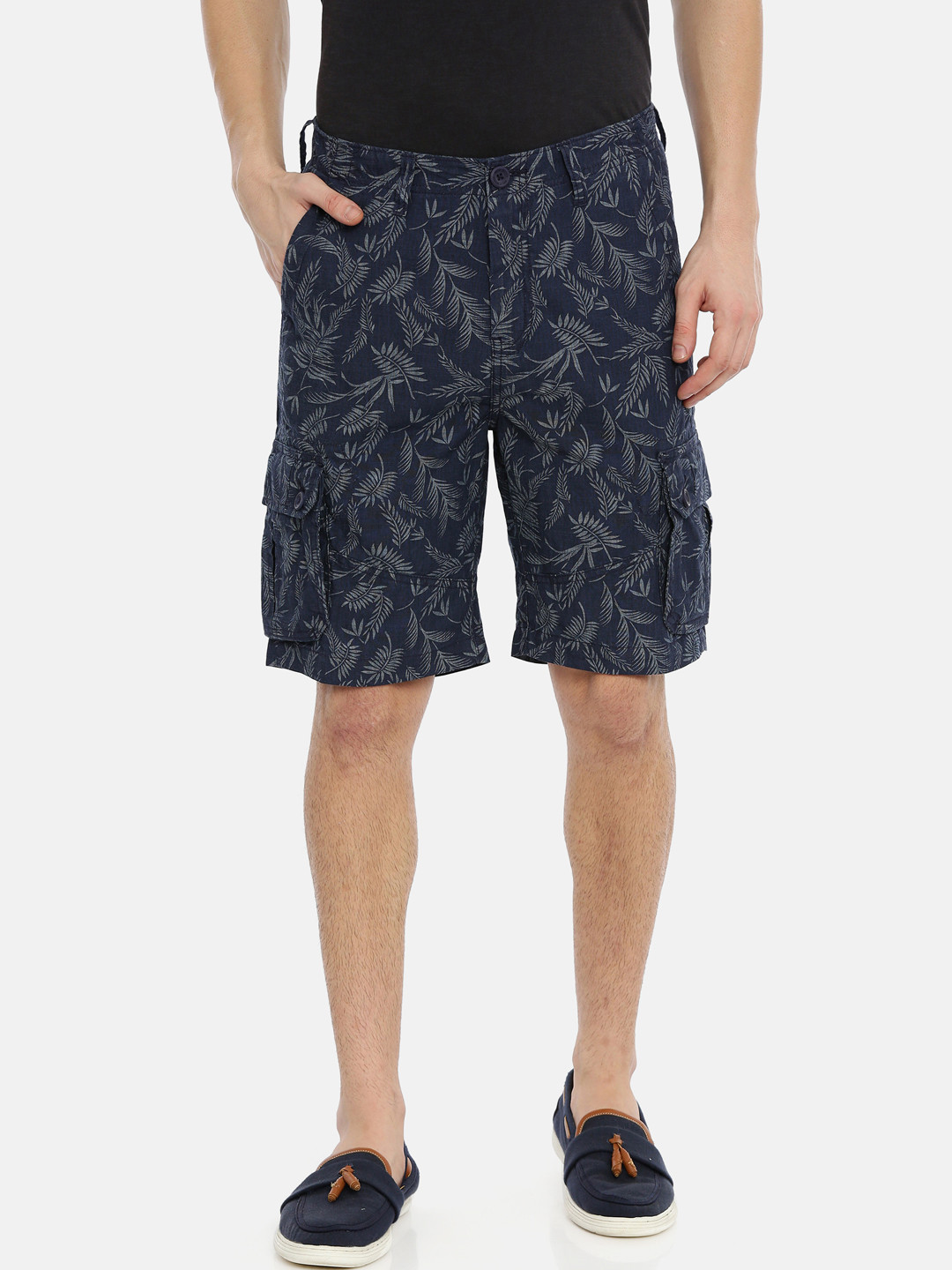 Buy Breakbounce Men Navy Blue Printed Slim Fit Cargo Shorts - Shorts ...